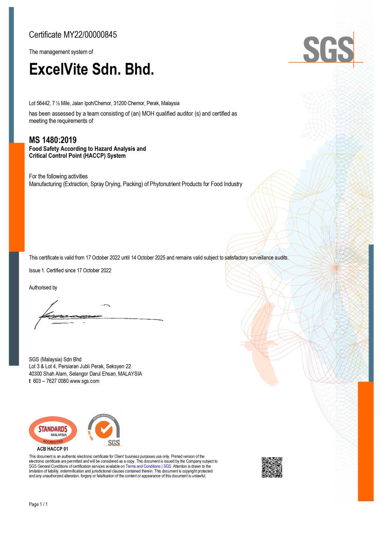 Certifications | ExcelVite - Advancing Palm Nutraceutical Science